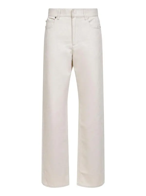 Fendi Beige Cotton Denim Straight Jeans With Ff Motif - Multicolor