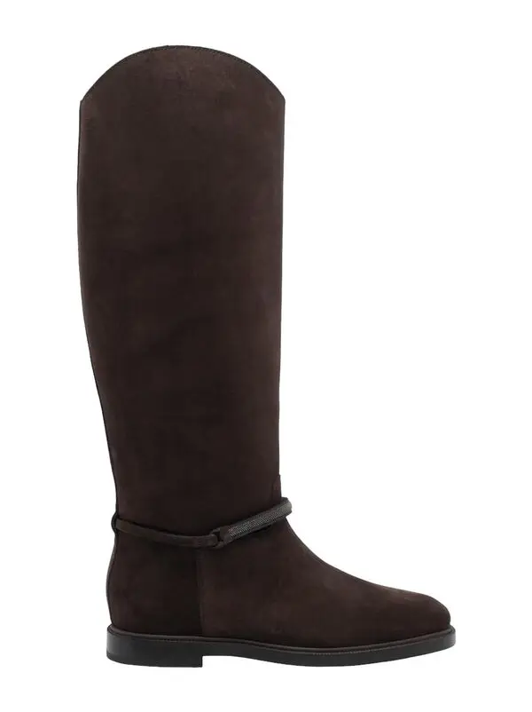 Brunello Cucinelli Suede Boot With Precious Strap - Brown