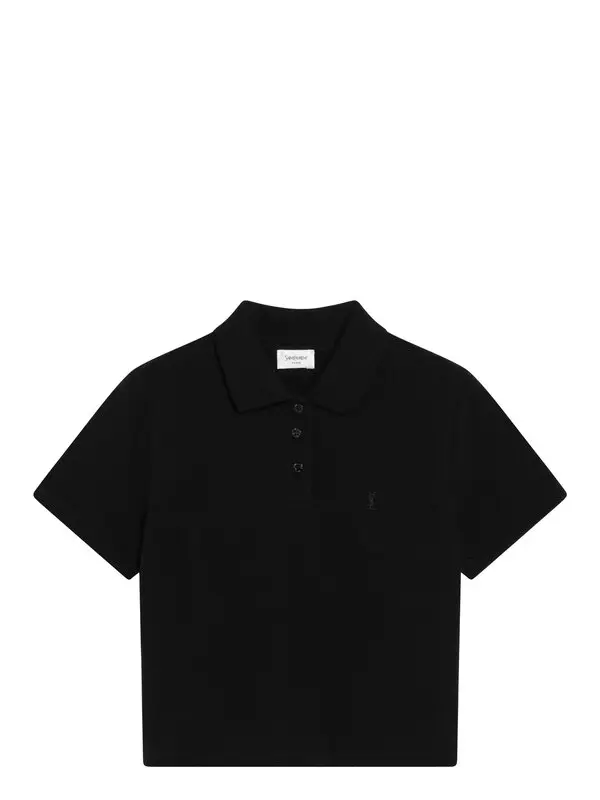Saint Laurent Cropped Cotton Pique Polo Shirt - Black