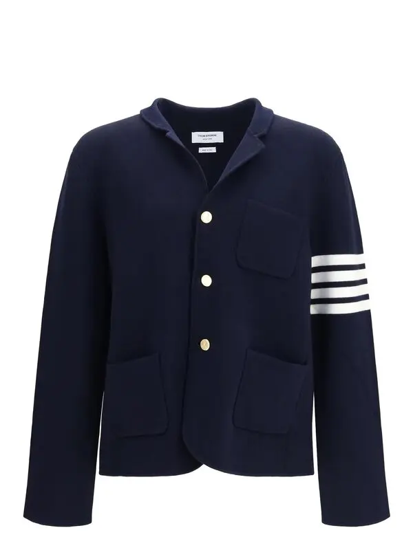 Thom Browne Single-breasted Wool Jacket With Four-bar Sleeve Detail - Blue