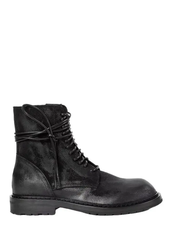 ANN DEMEULEMEESTER Distressed Suede Combat Boots - Black
