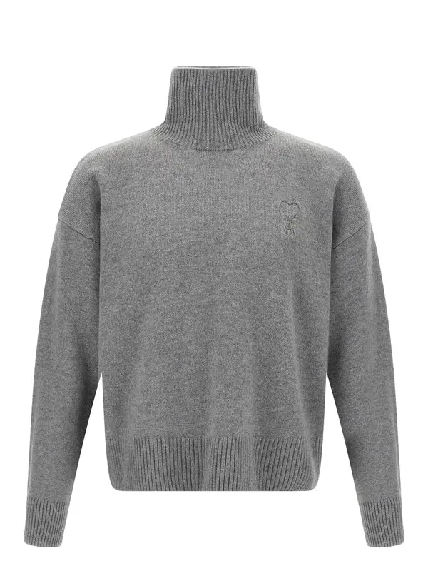 AMI Paris Puff Logo Sweater - Gray