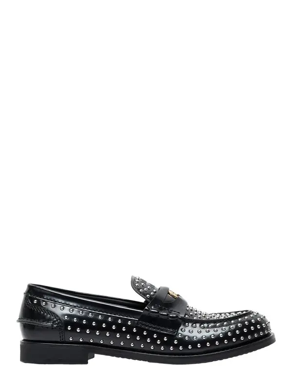 Miu Miu Studded Leather Loafers - Black