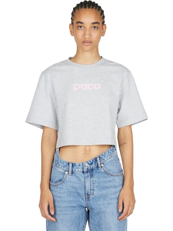 Rabanne Logo Print Cropped T-shirt - Gray