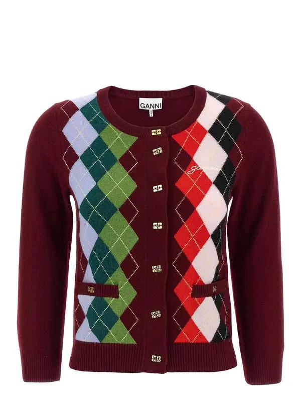 GANNI Burgundy Check' Cardigan - Multicolor