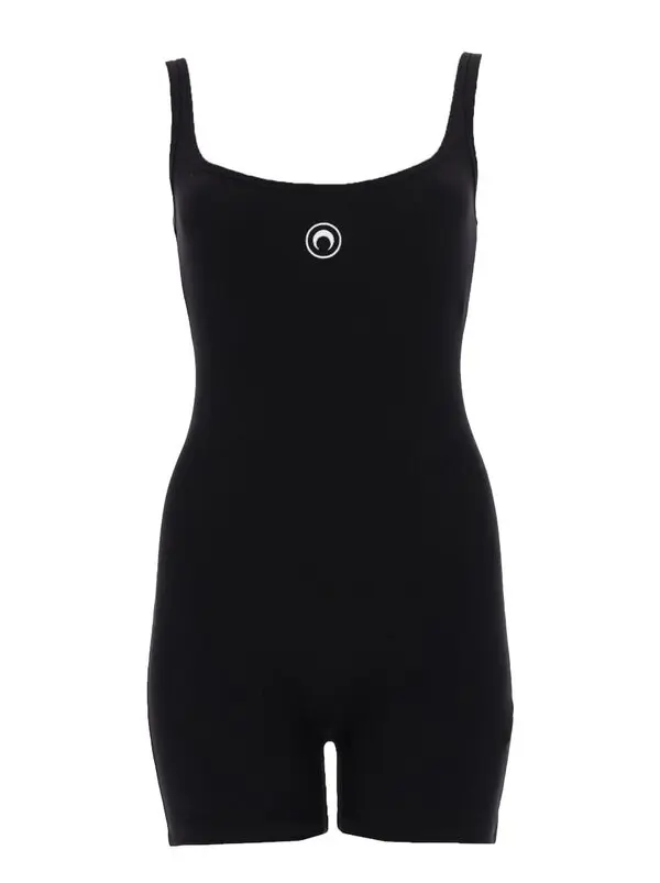 MARINE SERRE Short Jumpsuit With Logo - Black