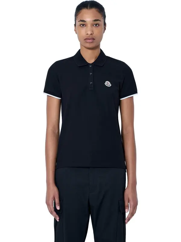 Moncler Piqué Polo Shirt With Logo Badge - Black
