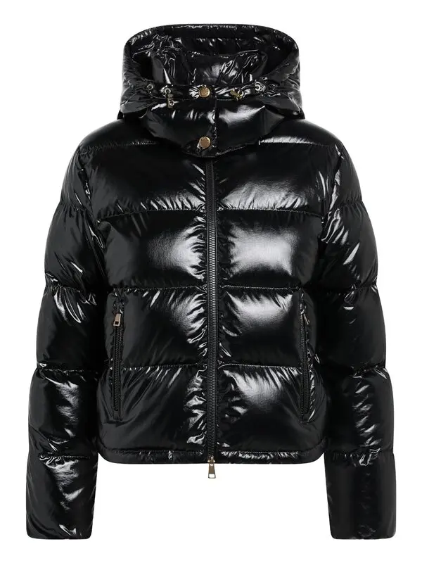 Moncler Niveole Cropped Down Jacket In Glossy Nylon - Black