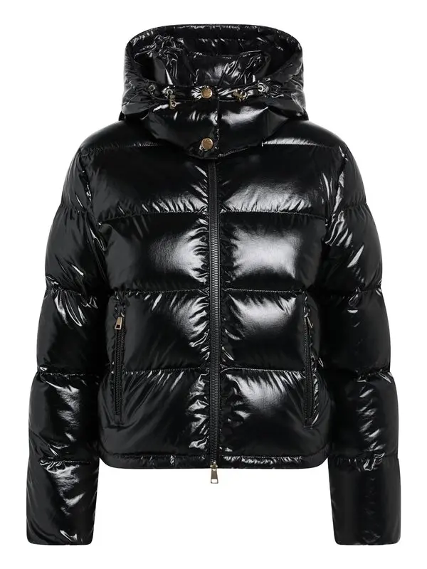 Moncler Niveole Cropped Down Jacket In Glossy Nylon - Black