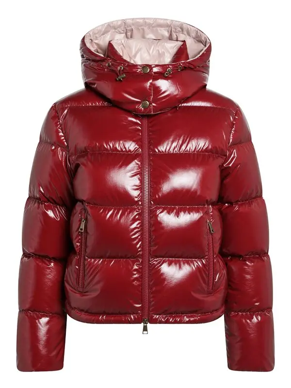 Moncler Niveole Cropped Glossy Down Jacket - Red