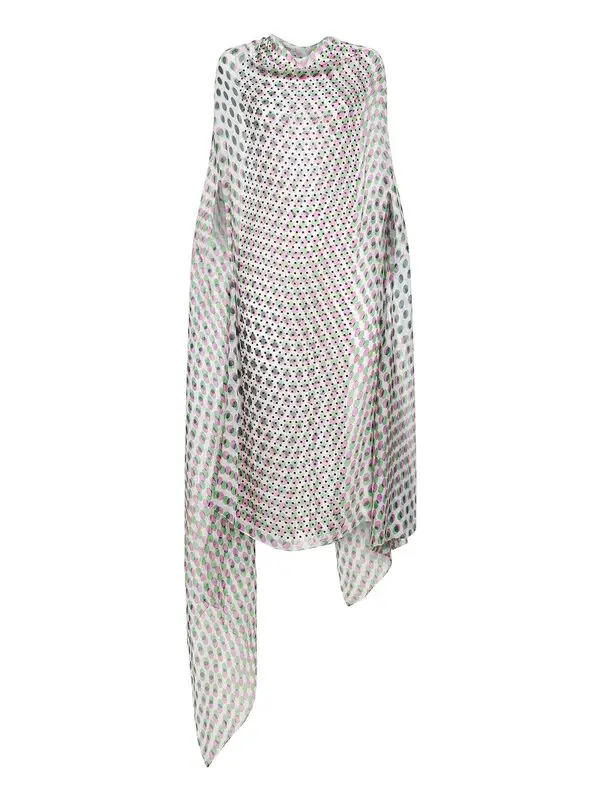 Dries Van Noten Ecru Silk Crepon Layered Optical Polka Dot-print Cape-style Dress - Multicolor