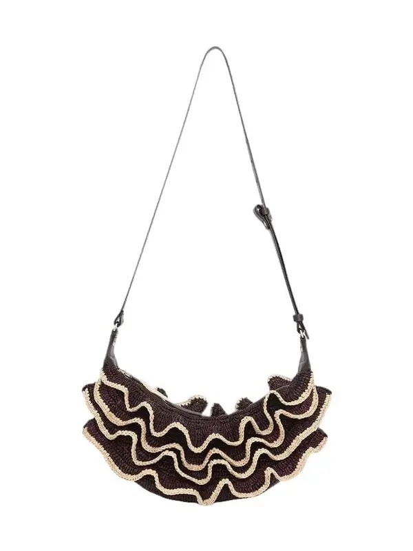 Zimmermann Crochet Knit Ruffled Shoulder Bag - Brown