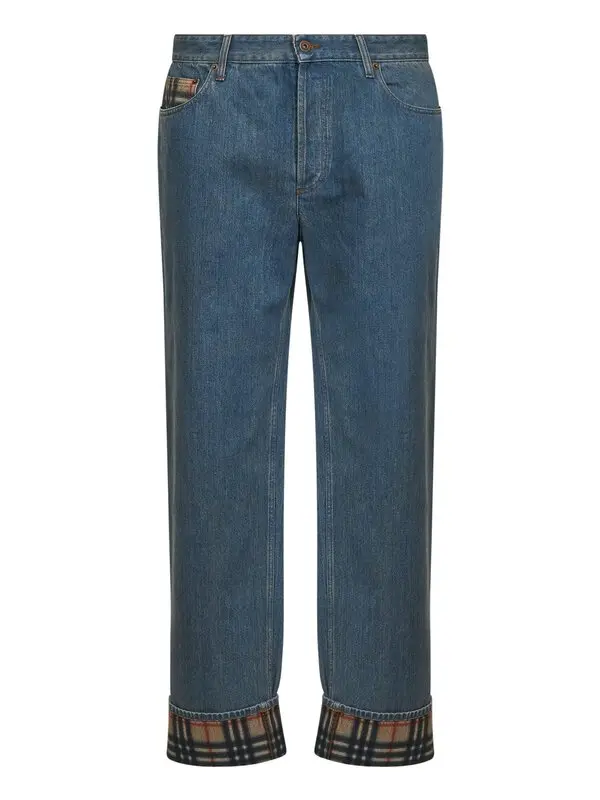 Burberry Medium Blue Denim Jeans With Check Details - Multicolor