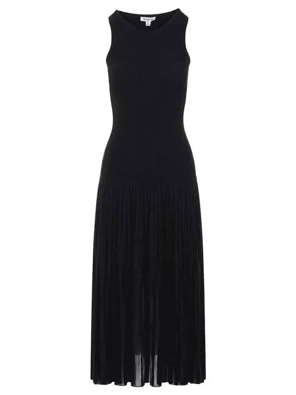 Alaïa Pleated Sheer Dress - Black