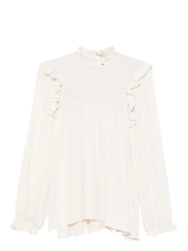 FORTE_FORTE Silk Blend Ruffle Trim High Neck Blouse - Cream