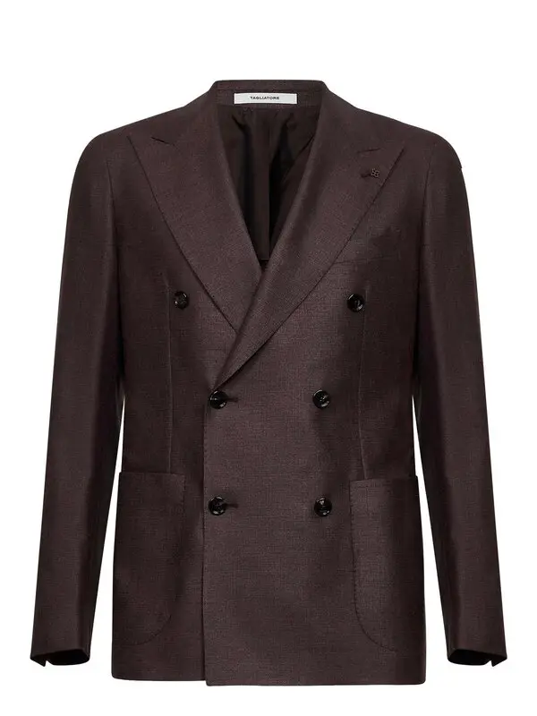 Tagliatore Dark Brown Silk And Wool Vesuvio Double-breasted Blazer - Multicolor