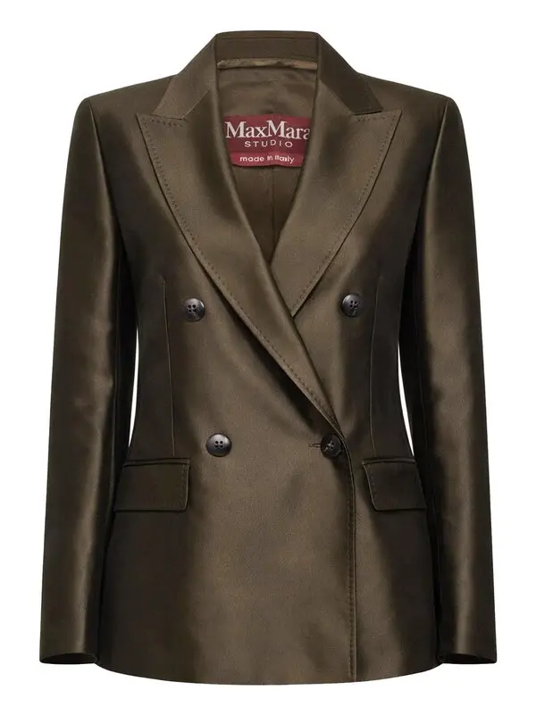 Max Mara Khaki Green Silk Blend Shantung Mstpeccati Blazer - Multicolor