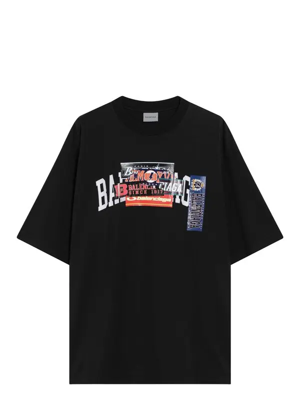 Balenciaga Bumper Stickers Medium-fit Cotton T-shirt - Black