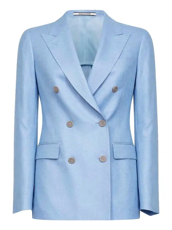 Tagliatore Light Blue Wool And Silk And Linen Double-breasted Blazer - Multicolor