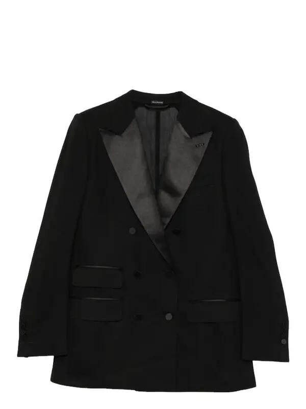 TOM FORD Double-breasted Peak Lapel Blazer - Black
