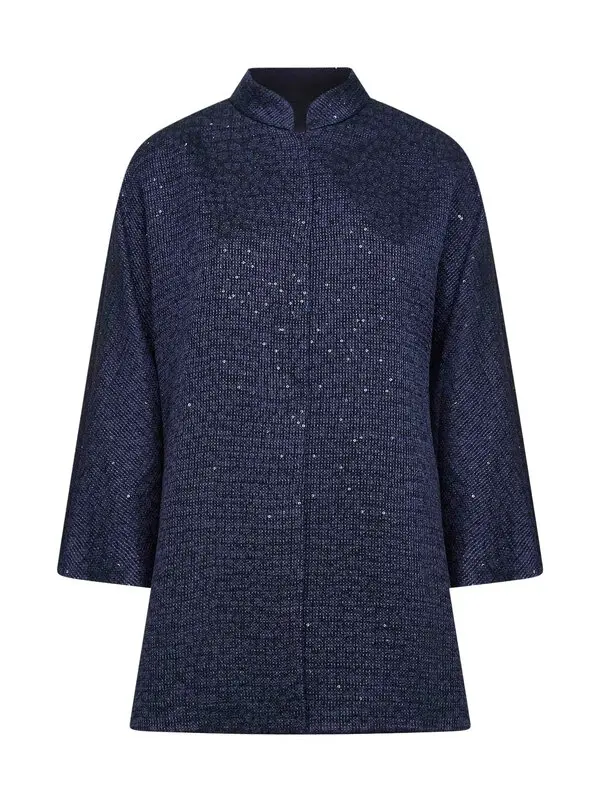 Giorgio Armani Navy Blue Sequined Viscose Blend Single-breasted Jacket - Multicolor