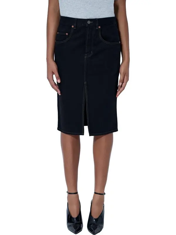 Saint Laurent Denim Midi Skirt - Black