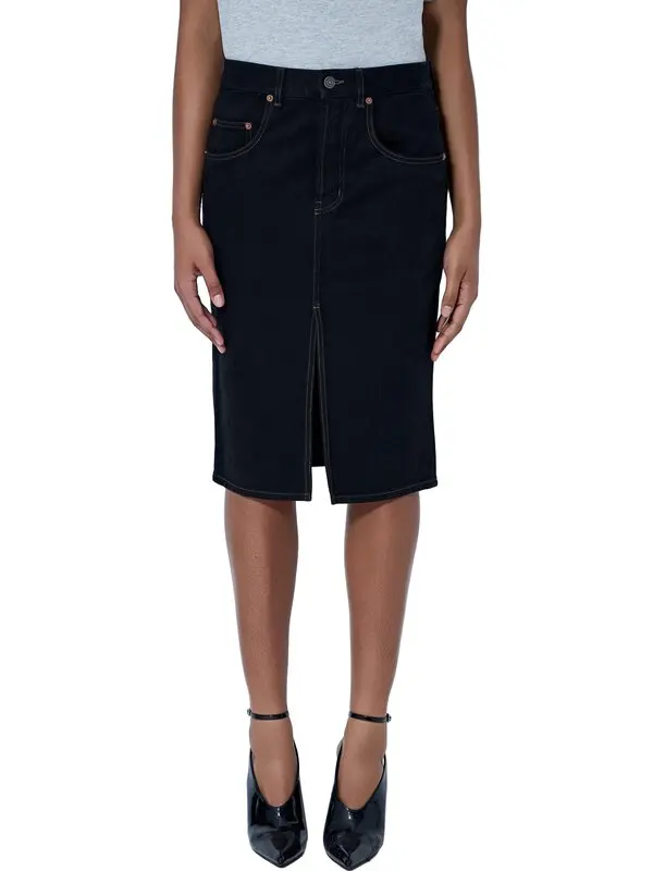Saint Laurent Denim Midi Skirt - Black