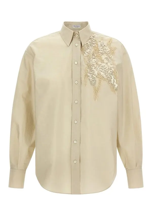 Brunello Cucinelli Sequin Embroidery Shirt - Cream