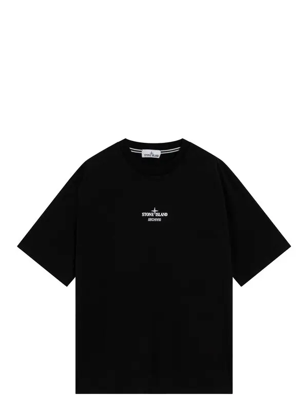 Stone Island Cotton T-shirt With Logo Prints - Black