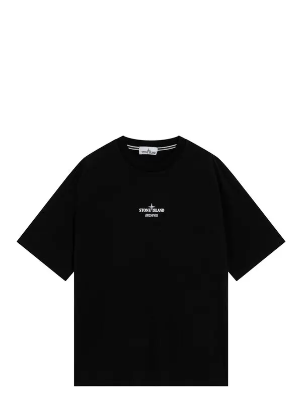 Stone Island Cotton T-shirt With Logo Prints - Black