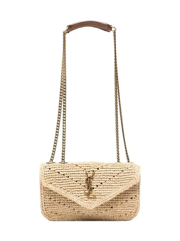 Saint Laurent Woven Raffia Shoulder Bag - Cream