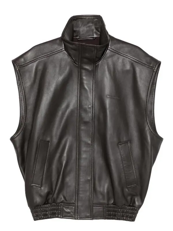 Balenciaga Leather High Neck Sleeveless Zip Fastening Vest - Brown