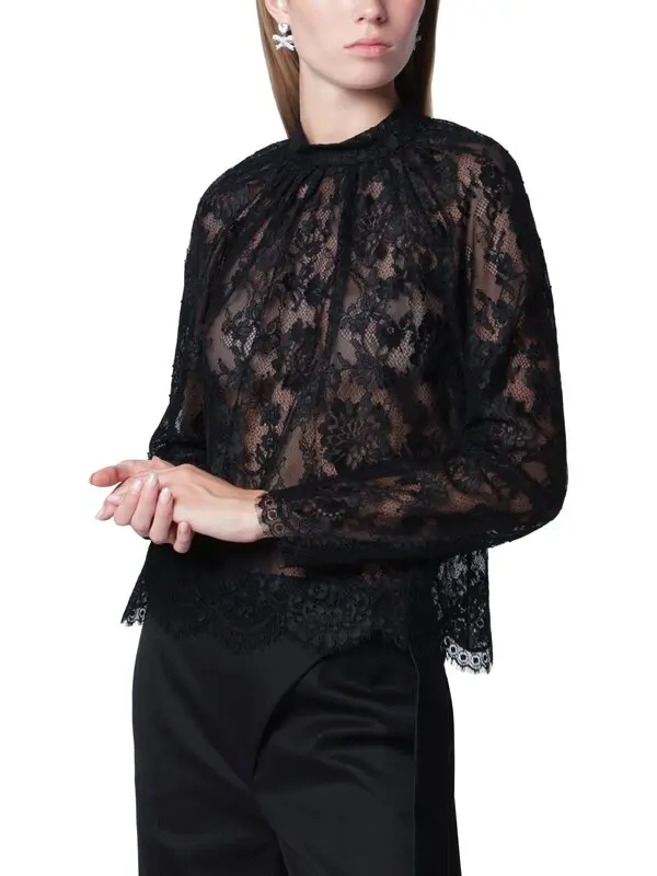 SELF-PORTRAIT High-neck Lace Blouse - Black