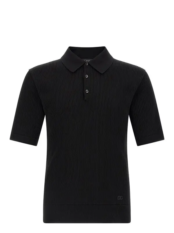 Dolce & Gabbana Micro-ribbed Polo Shirt - Black