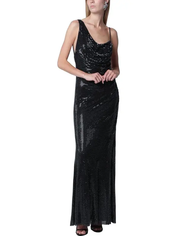 SELF-PORTRAIT Draped Rhinestone-embellished Maxi Dress - Black