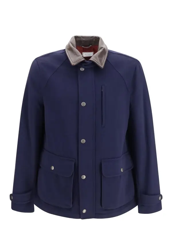 Brunello Cucinelli Virgin Wool Jacket With Nappa Inserts - Blue