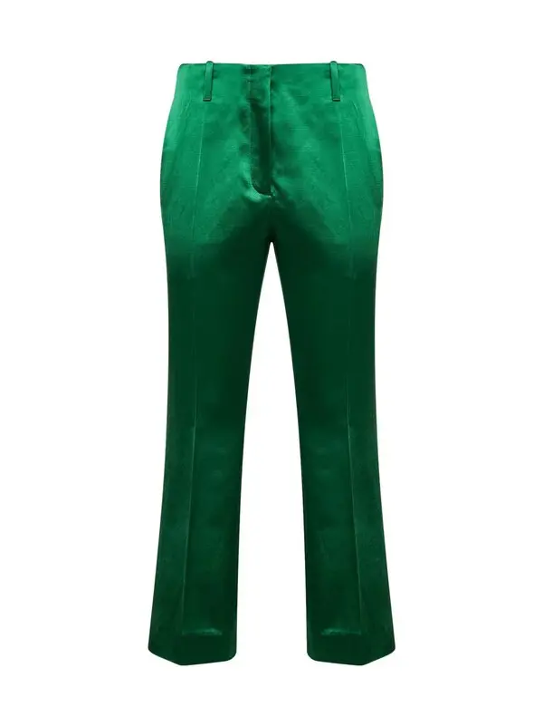 Dries Van Noten Green Satin Bootcut Trousers - Multicolor