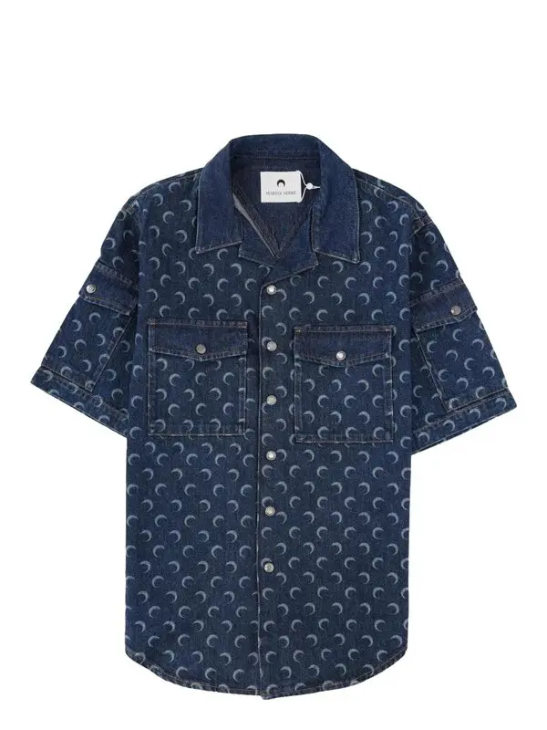 MARINE SERRE All-over Print Denim Shirt - Blue