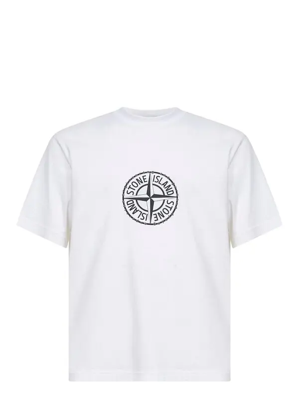 Stone Island White Organic Jersey T-shirt With All Around Compass Print - Multicolor