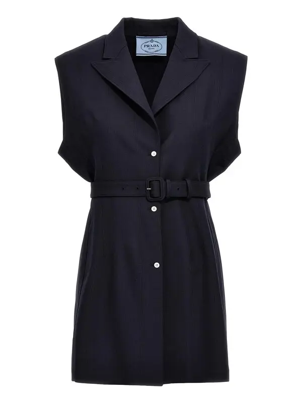 Prada Belted Wool Vest - Blue