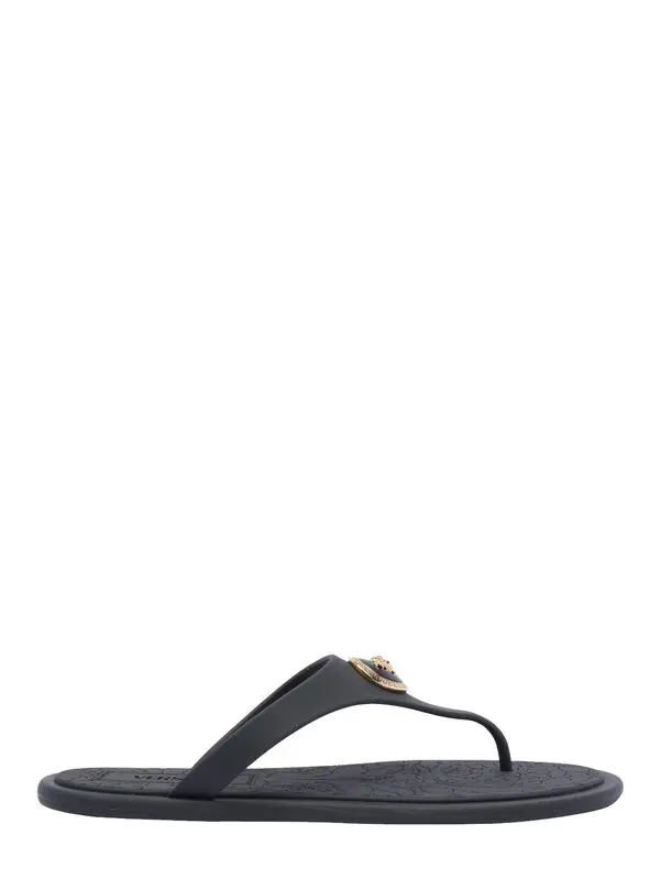 Versace Alia Rubber Flat Sandals - Black