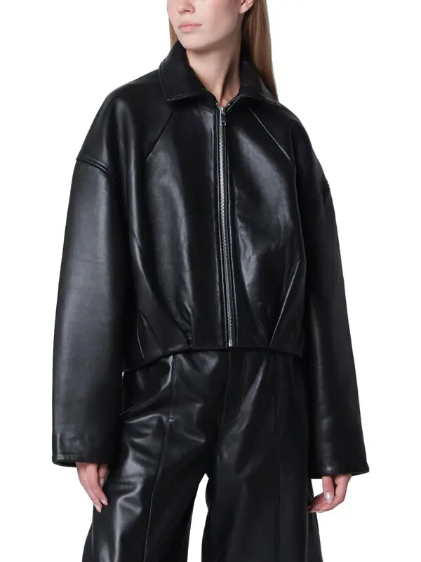ROTATE BY BIRGER CHRISTENSEN Cropped Leather Jacket - Black