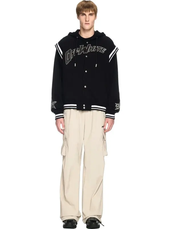 Off-White Fleece Varsity Hooded Jacket - Black