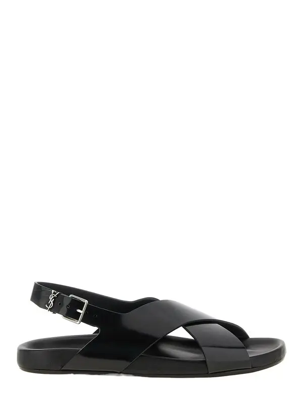 Saint Laurent Helios Glossed Leather Sandals - Black