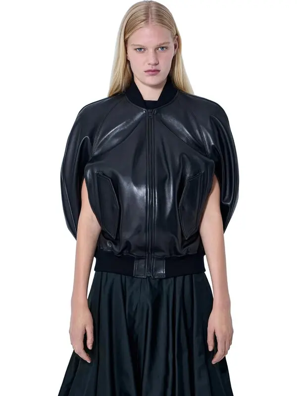 Balenciaga Leather Bomber Jacket - Black