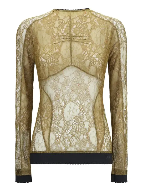 Attico Stretch Lace Fitted Top - Green