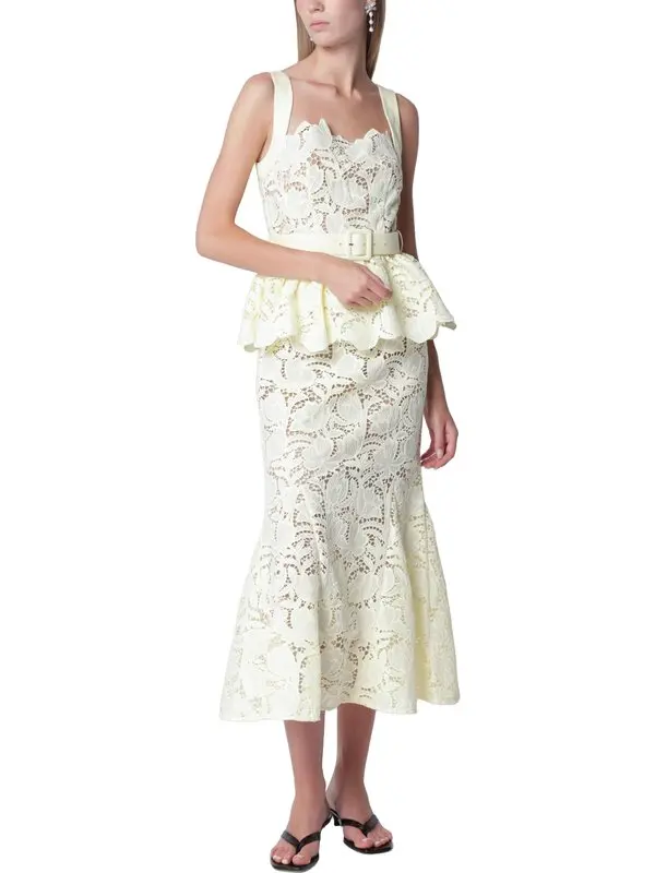SELF-PORTRAIT Lace Midi Dress - Yellow