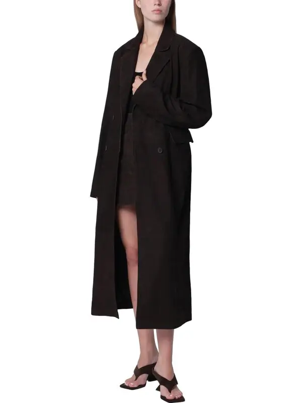 ROTATE BY BIRGER CHRISTENSEN Suede Double-breasted Coat - Brown