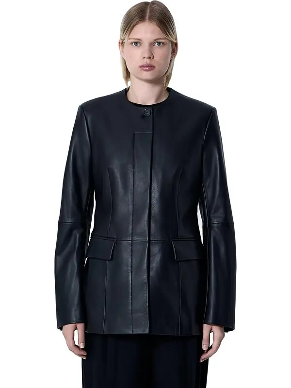 TOTEME Collarless Leather Jacket - Black