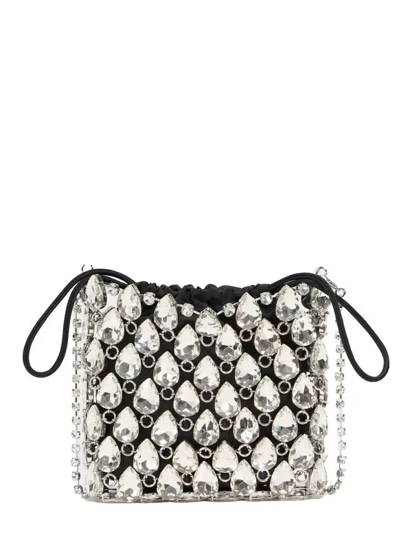 SELF-PORTRAIT Crystal Embellished Metallic Mesh Mini Bag - Silver